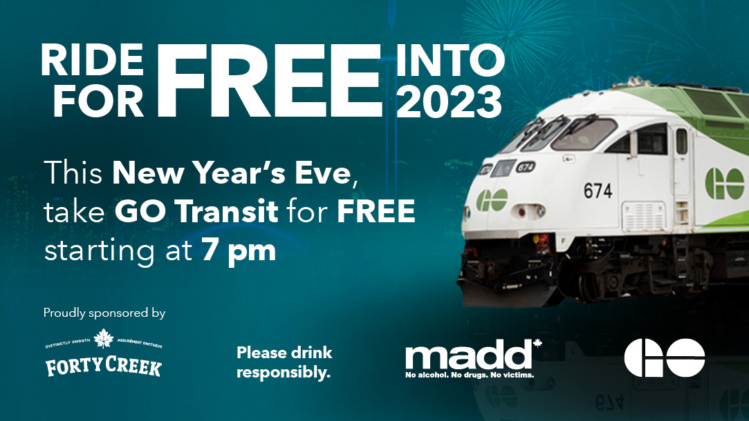 Special holiday service on GO Transit including free NYE travel